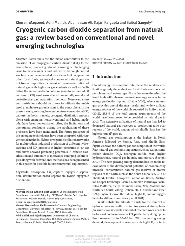 Cryogenic CO2 Separation from Natural Gas | PDF | Natural Gas | Distillation