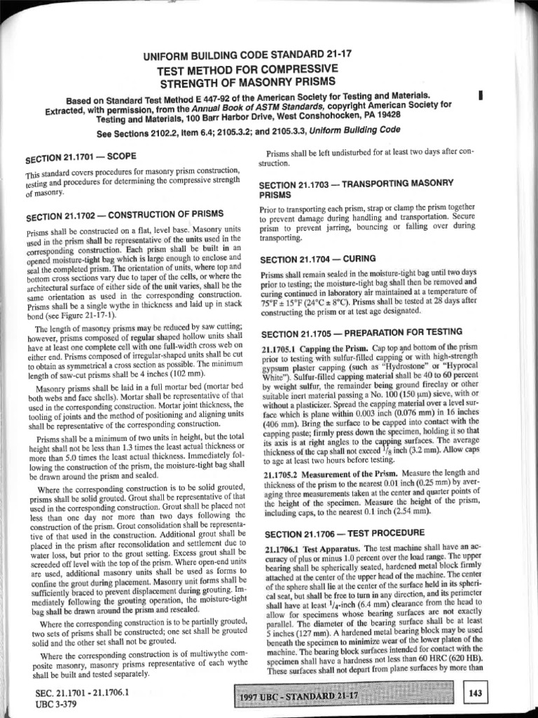 Masonry Prism Compressive Strength Test | PDF | Masonry