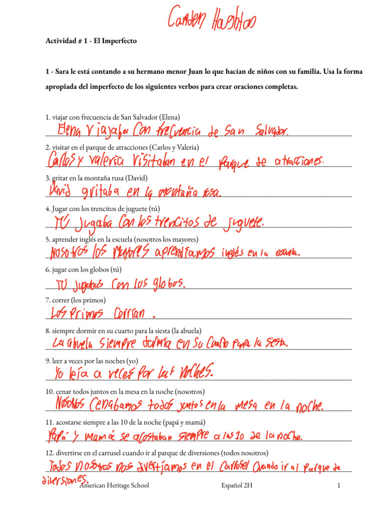 ANDREU Actividad # 1 - El Imperfecto | PDF
