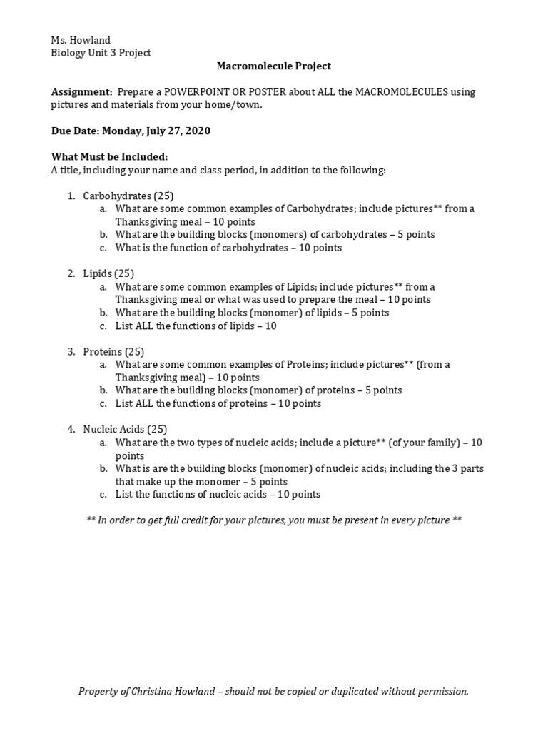 Unit 4 Macromolecules Project | PDF | Macromolecules | Proteins