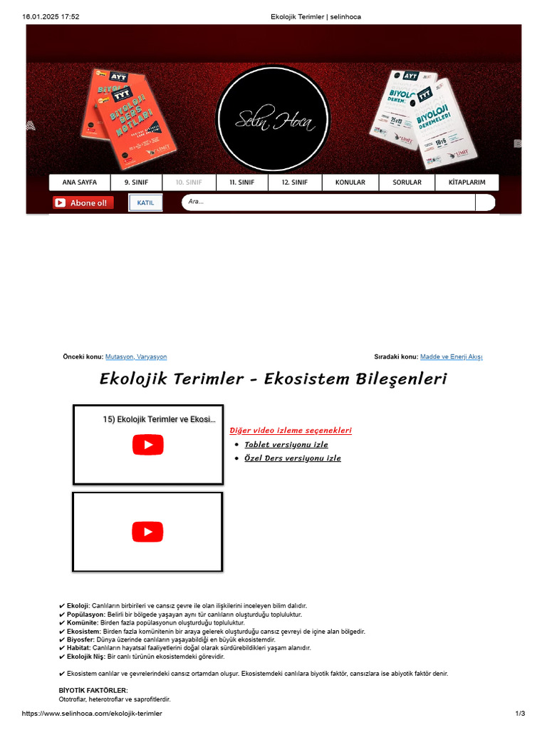 Ekolojik Terimler - Selinhoca | PDF