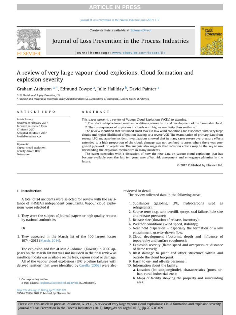 Journal of Loss Prevention in The Process Industries: Graham Atkinson ...