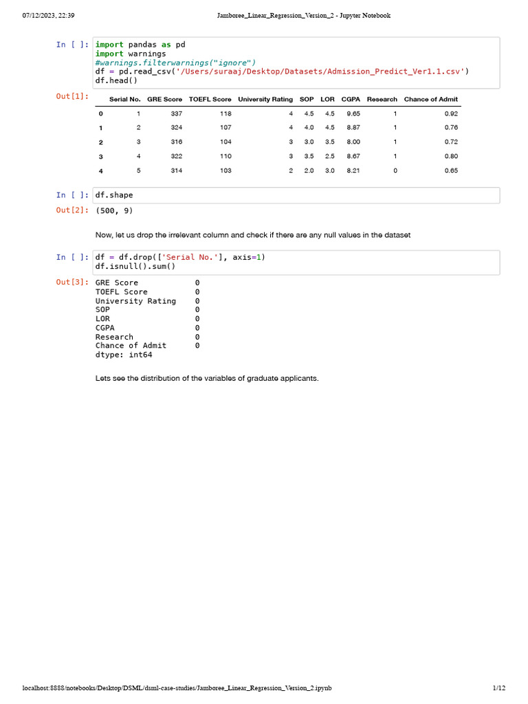 Jamboree Linear Regression Version 2 Jupyter Notebook | PDF | Errors And Residuals | Coefficient ...