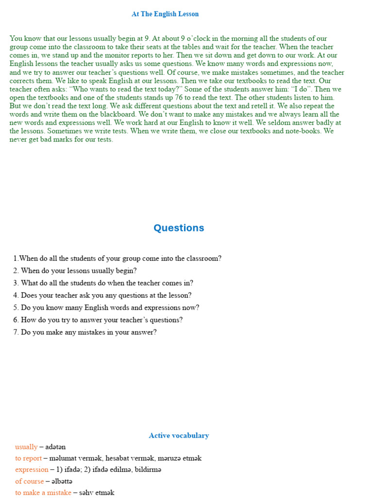 A2 Level Text and Grammar | PDF