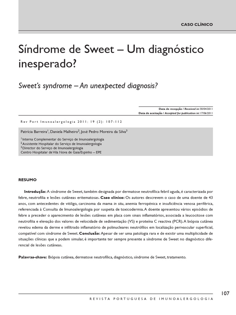 Diagnóstico da Síndrome de Sweet | PDF | Neoplasmas | Doenças e distúrbios