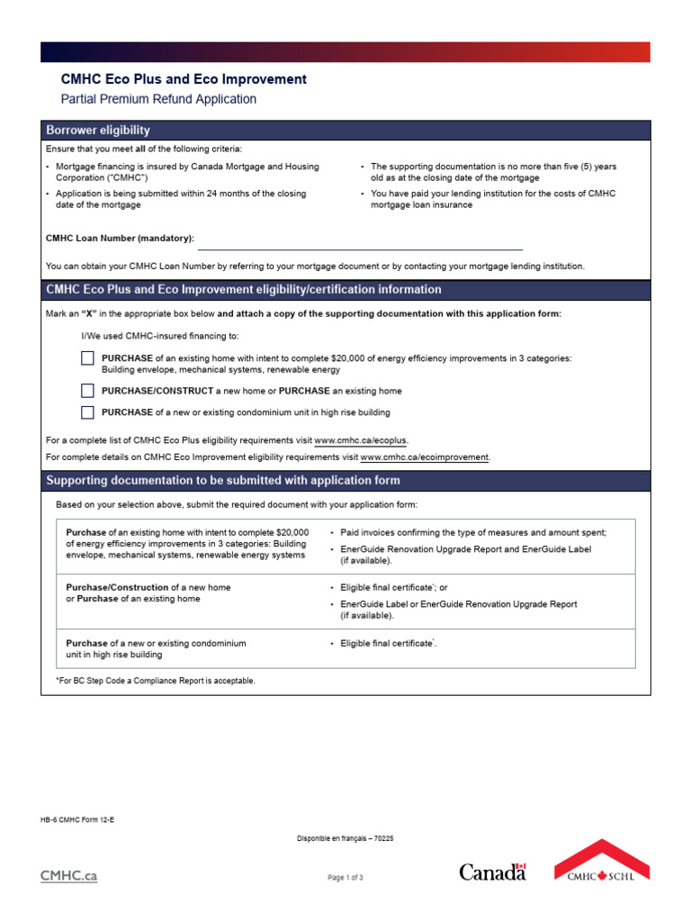 CMHC Eco Plus Refund Application Guide | PDF | Mortgages | Provinces ...