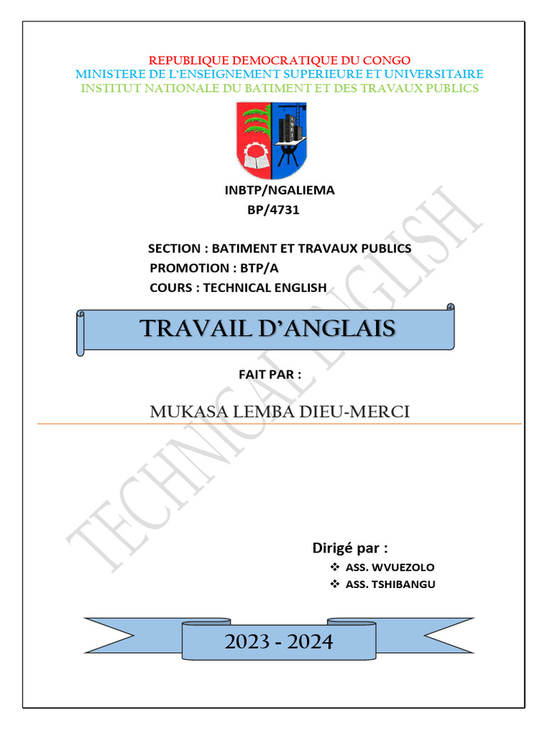 TP D'Anglais MUKASA LEMBA DIEU-MERCI | PDF | Buildings And Structures | Infrastructure