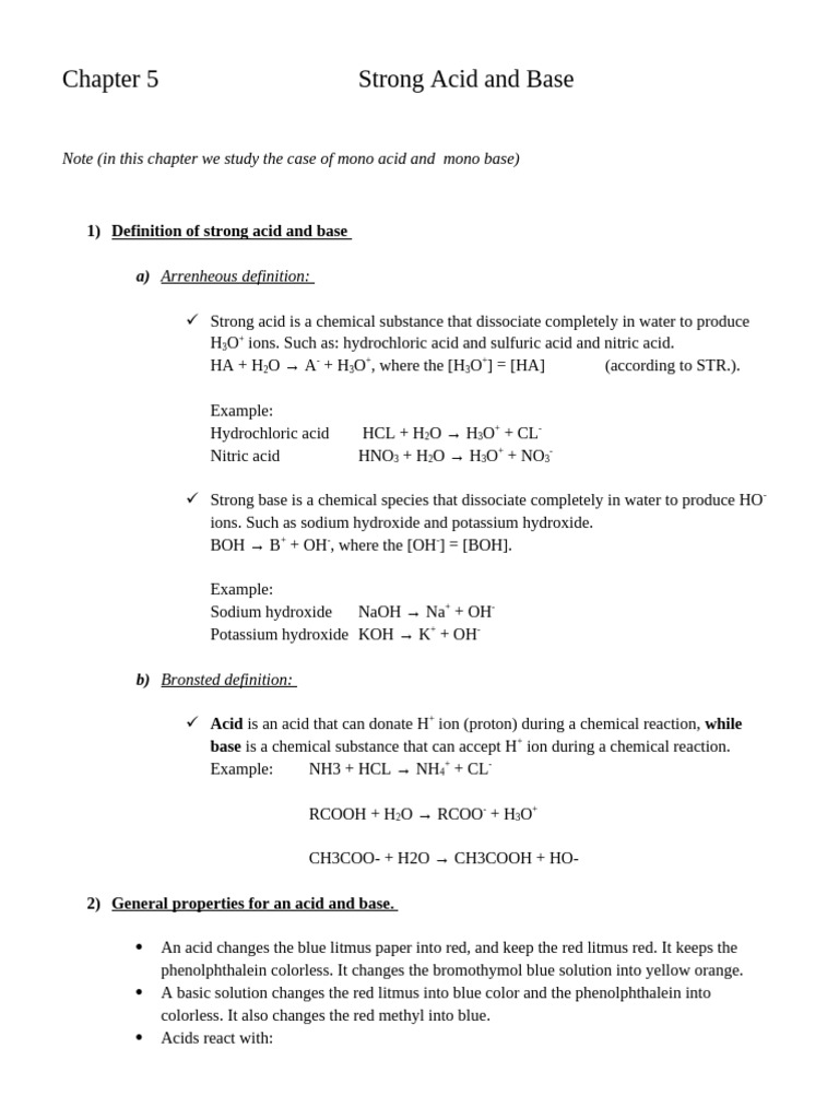 Chapter 5 Strong Acid and Base | PDF | Ph | Acid