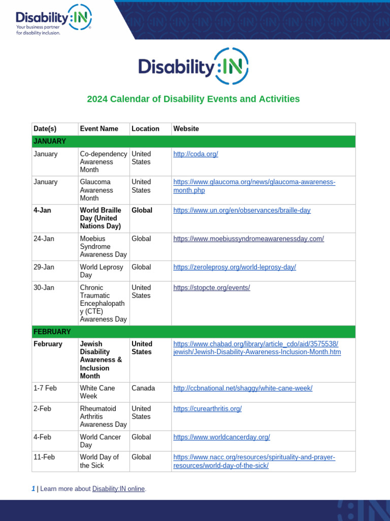 2024 Disability Events Calendar | PDF | Medicine | Clinical Medicine
