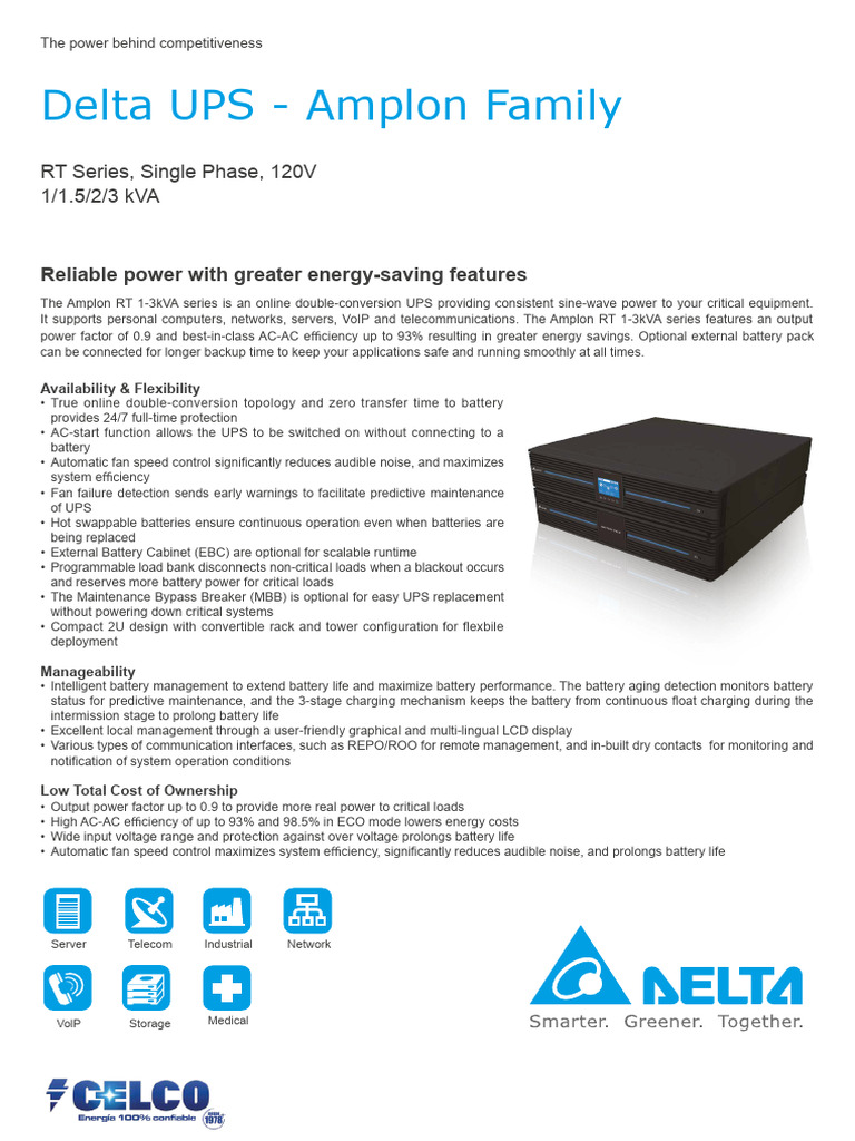 Delta Amplon RT Series UPS Overview | PDF | Alternating Current ...
