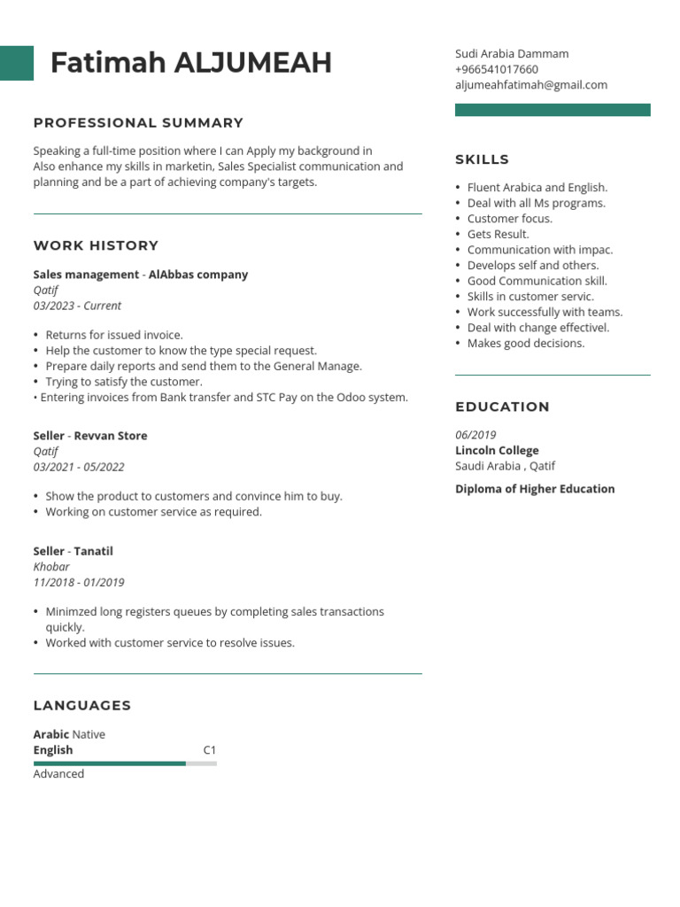 Fatimah Aljumeah CV | PDF | Business Economics | Business