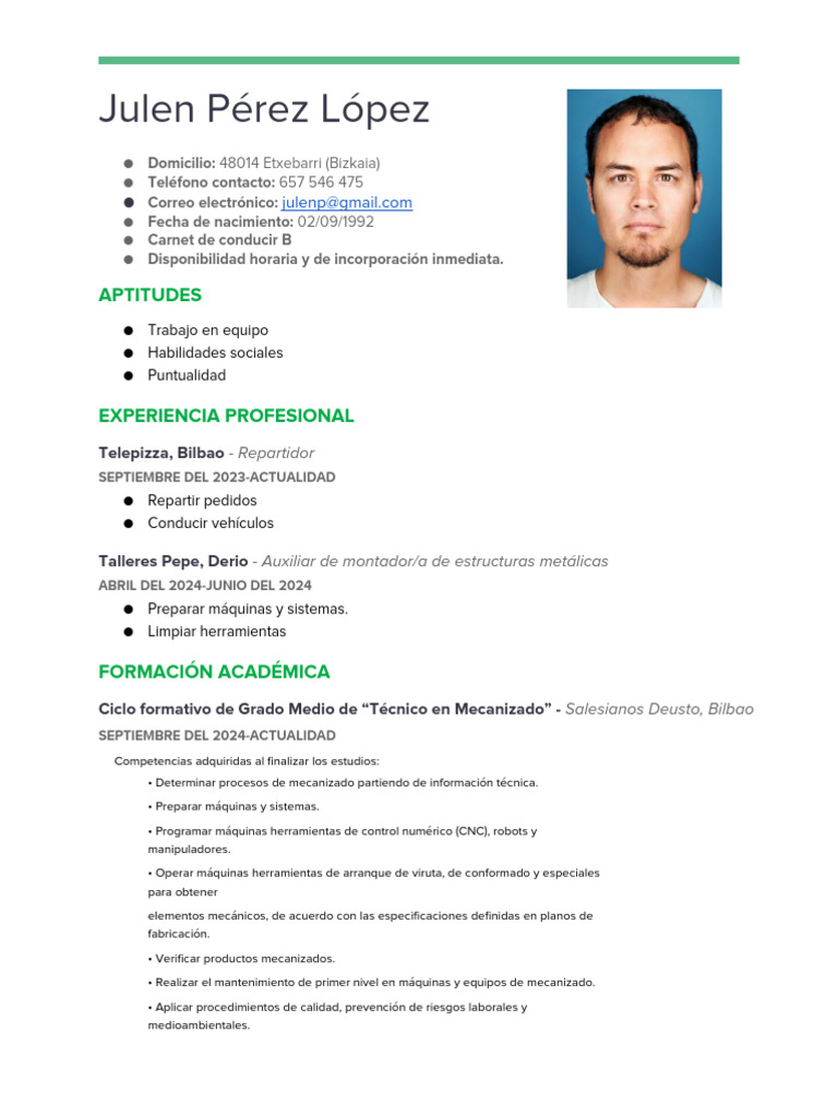 Modelo Curriculum Vitae GM Mecanizado | PDF