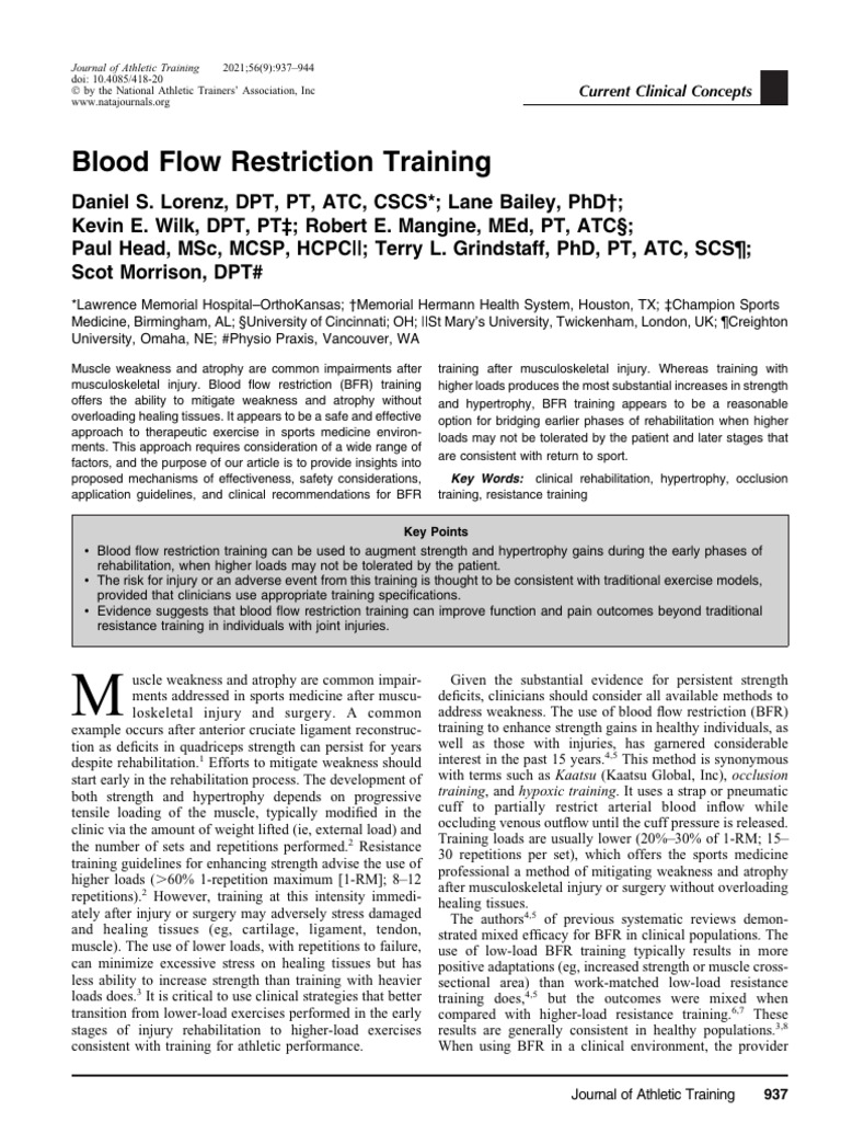 Blood Flow Restriction Training | PDF | Strength Training | Clinical Medicine