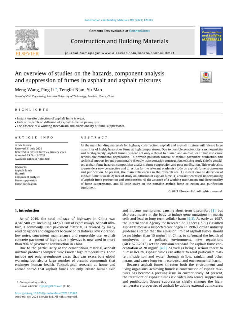 Asphalt Fume Hazards and Suppression | PDF | Gas Chromatography ...