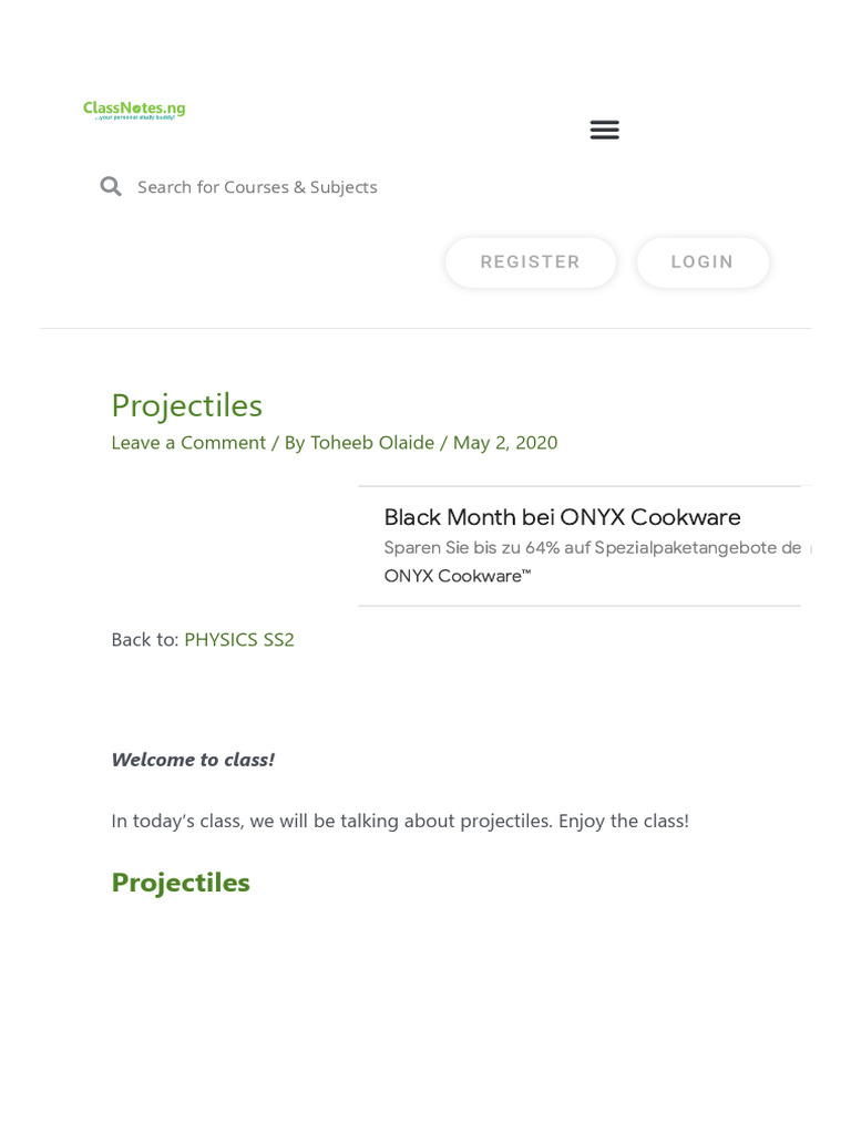 Projectiles Classnotes Ng Pdf Mechanical Engineering Motion