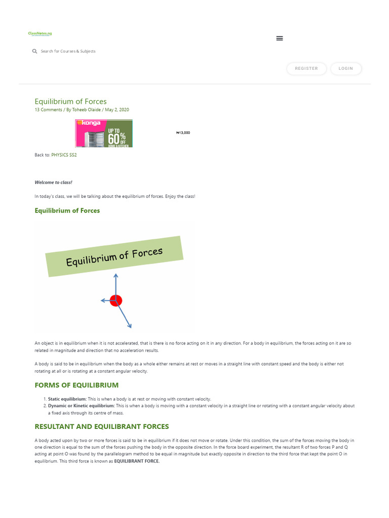 Equilibrium of Forces | PDF | Force | Velocity