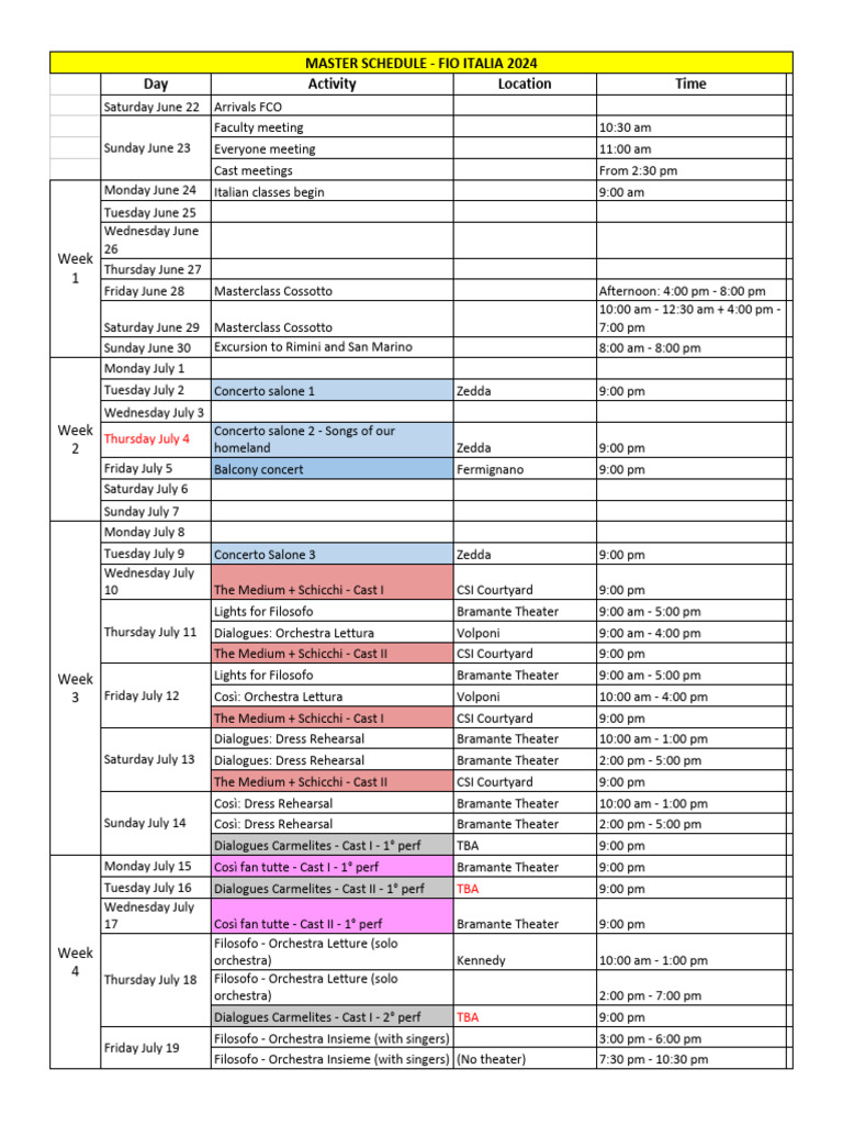 Master Schedule-fio 2024 | PDF | Performing Arts