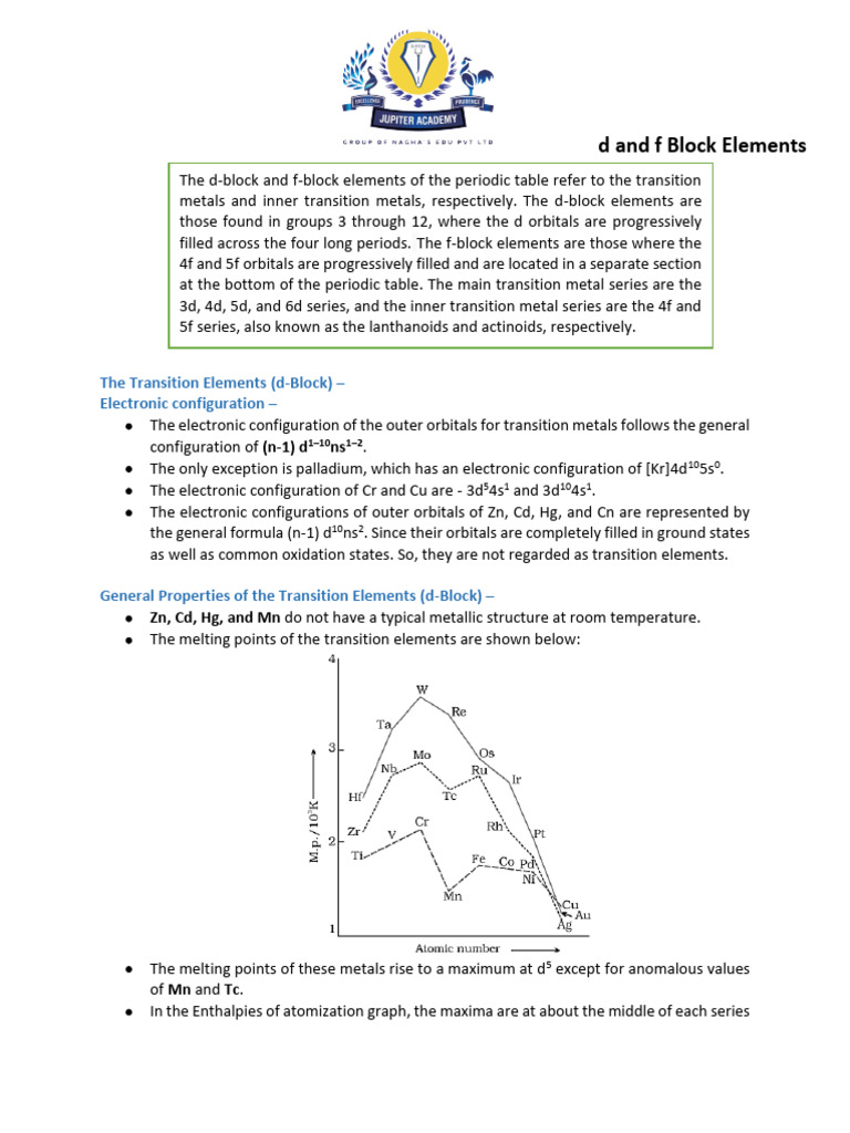 Formula Sheet D and F Block Elements 1 | PDF | Transition Metals | Ion