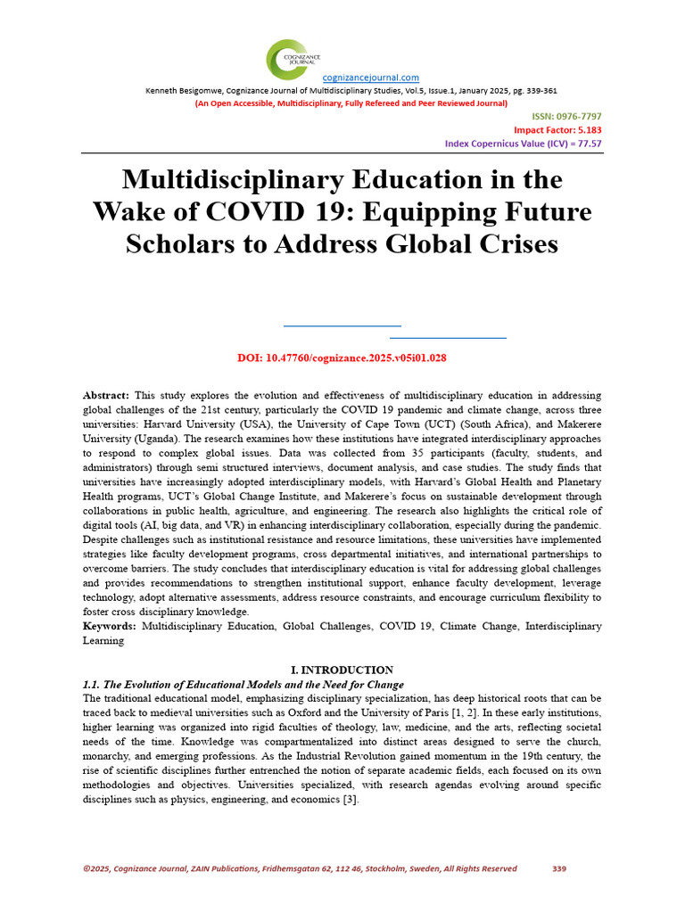 Multidisciplinary Education in the Wake of COVID-19: Equipping Future ...