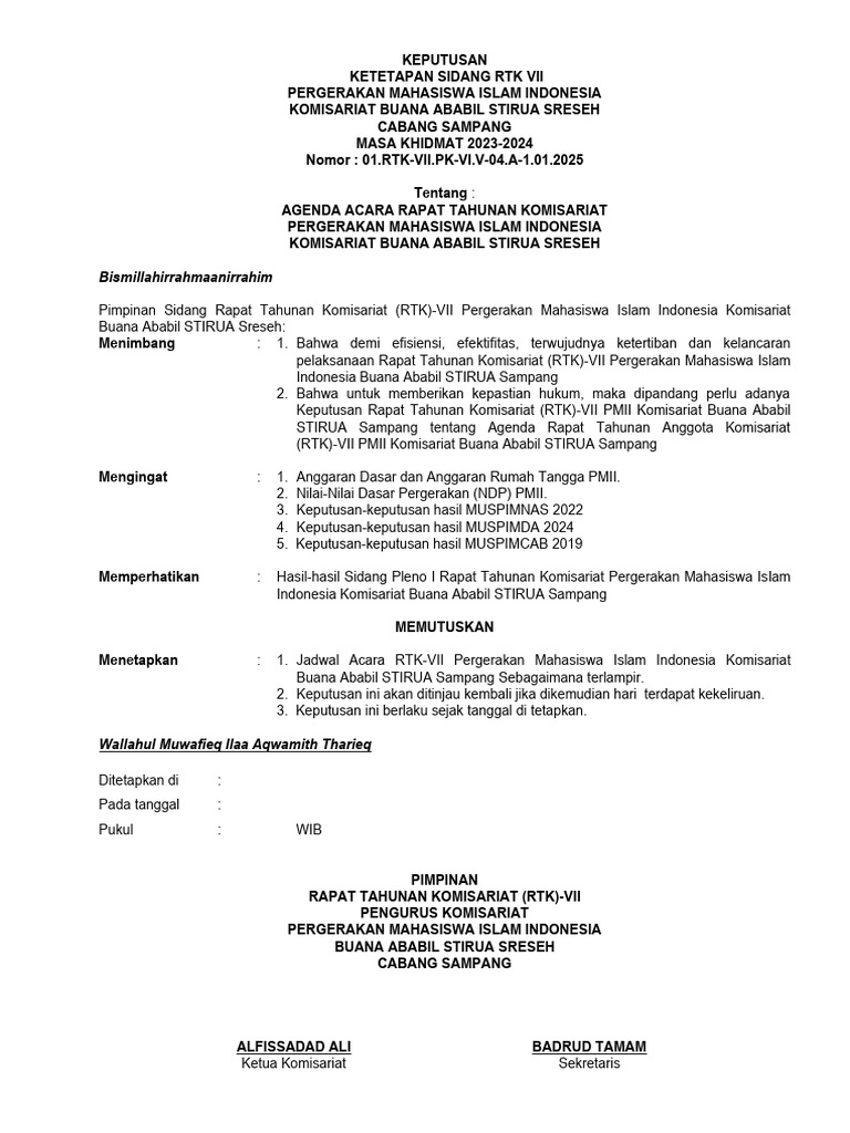 Draf RTK Vii Pmii Buana Ababil 2023-2024 | PDF