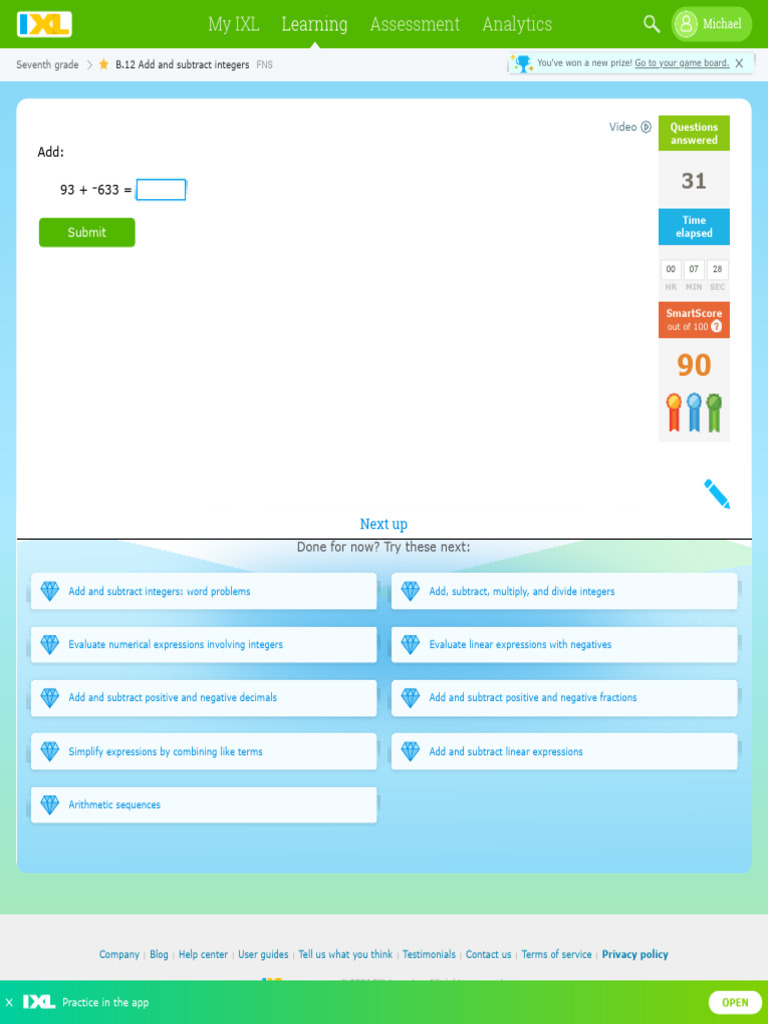 IXL Add and Subtract Integers 7th Grade Math | PDF | Arithmetic ...