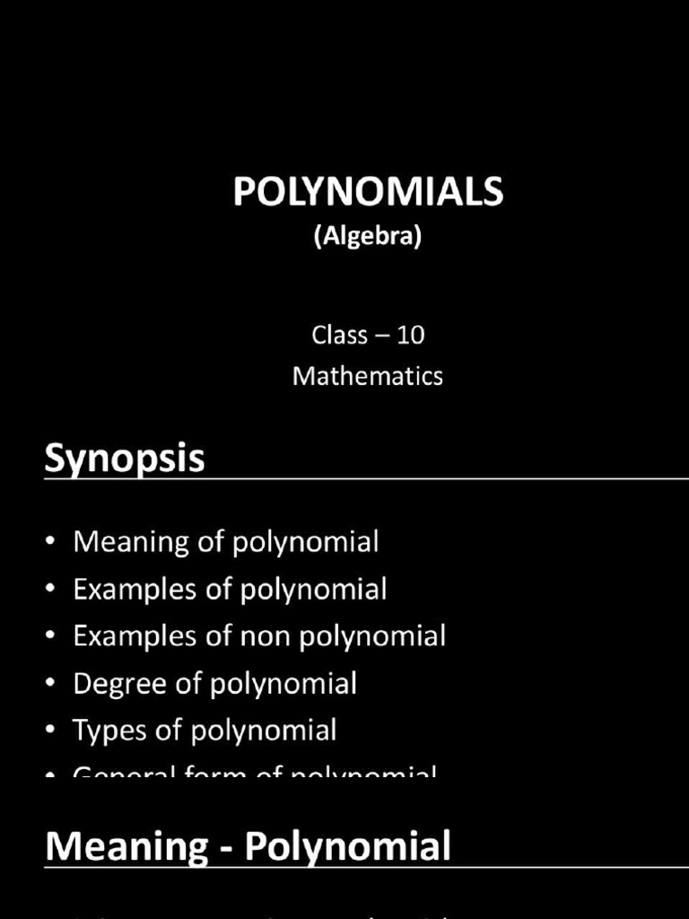 X PPT - Polynomials | PDF
