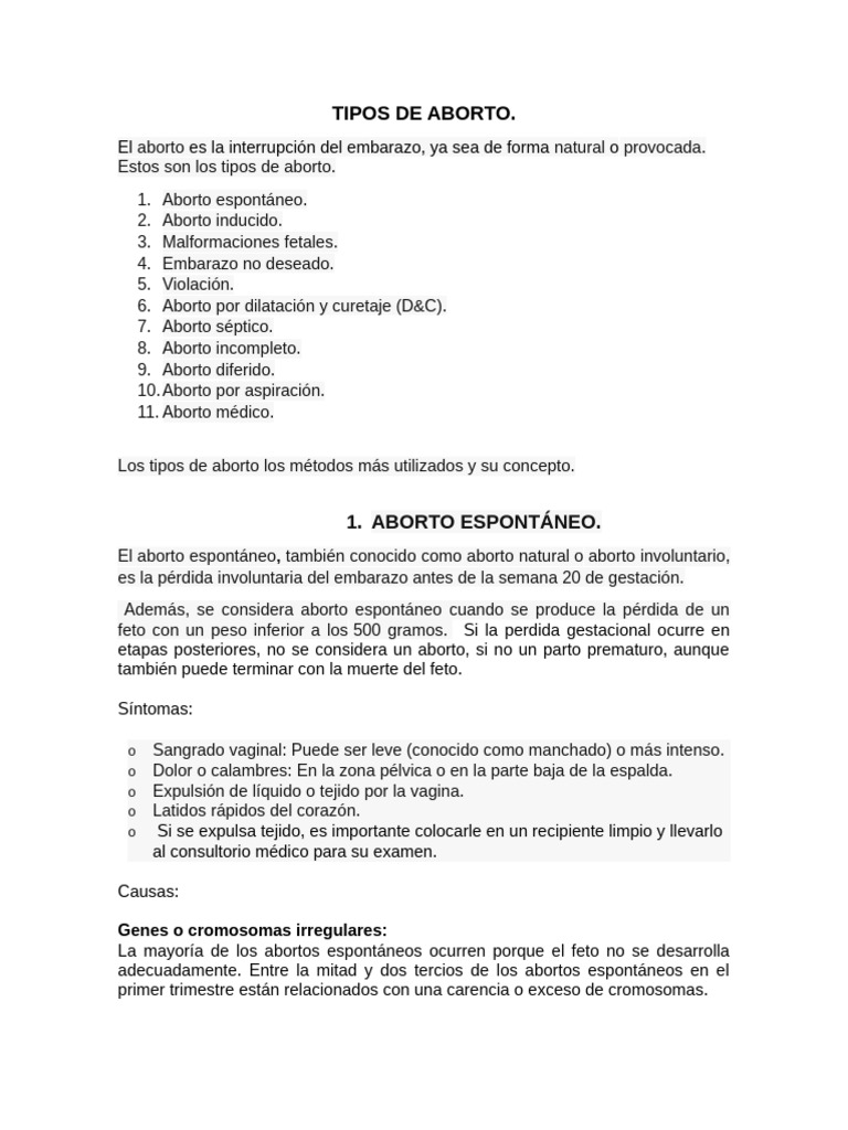 Tipos de Aborto | PDF | Aborto | El embarazo