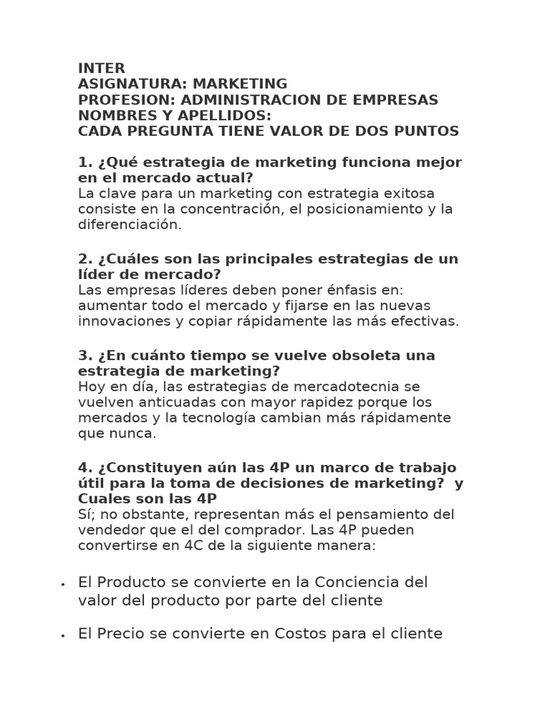 3 - Examen de Marketing Con Respuestas Tercer Examen Junio 2024 | PDF | Marketing | Producto ...