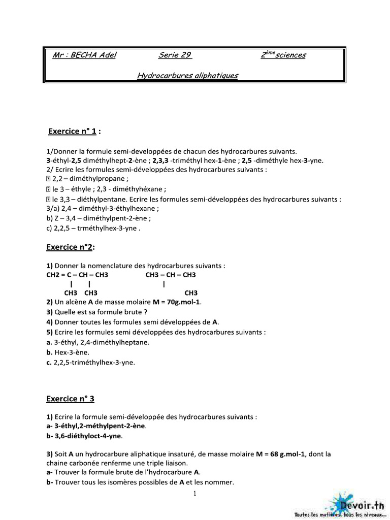 Série N° 29 Hydrocarbures Aliphatiques | PDF