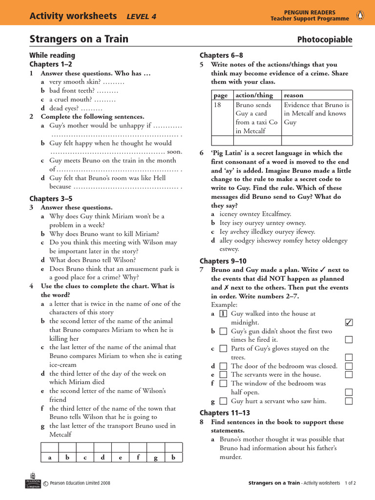Strangers On A Train Activities3 | PDF
