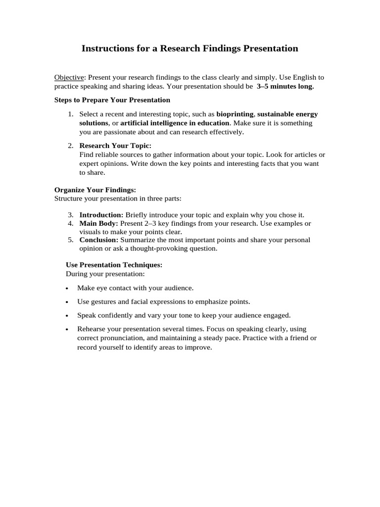 Instructions for a Research Findings Presentation | PDF | Economy And ...