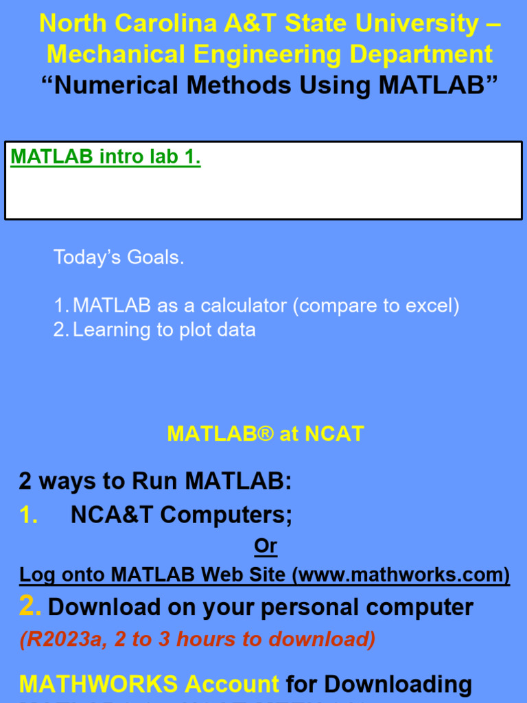 MEEN210 - L02 - MATLAB Basics | PDF | Matlab | Microsoft Excel