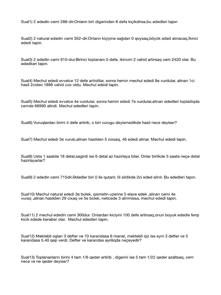 Riyaziyyat Suallar | PDF