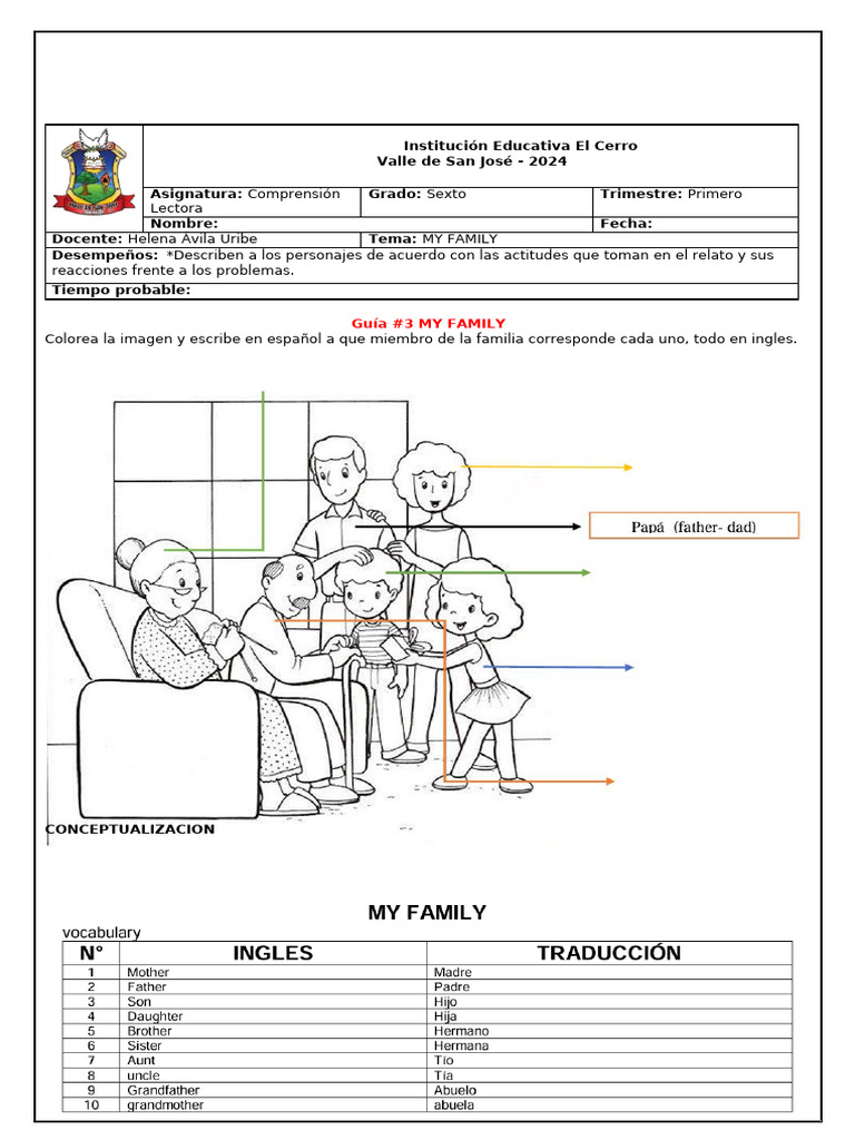 Actividades de Comprensión Lectora: Mi Familia | PDF