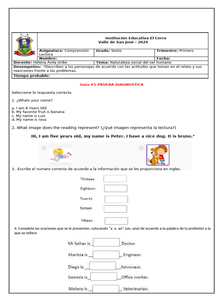 Guía Diagnóstica de Comprensión Sexto Grado | PDF