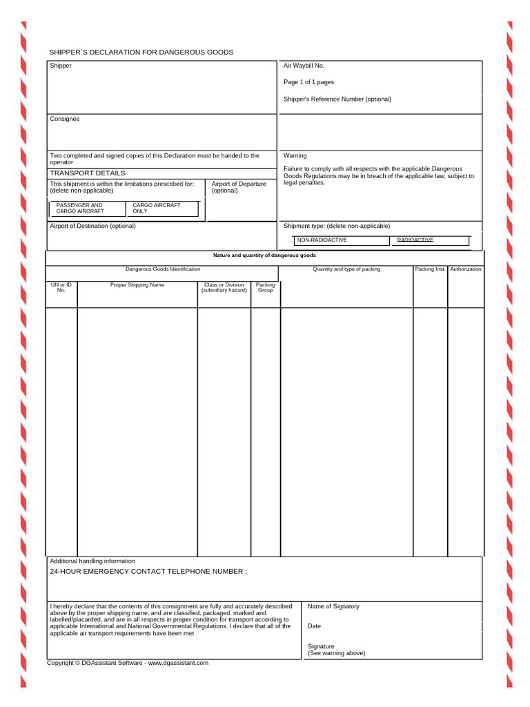 Iata Declaration Form Template Multimodal 2025 | PDF | Dangerous Goods ...