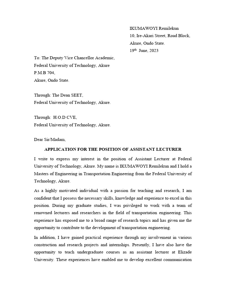 Application Letter 1 | PDF