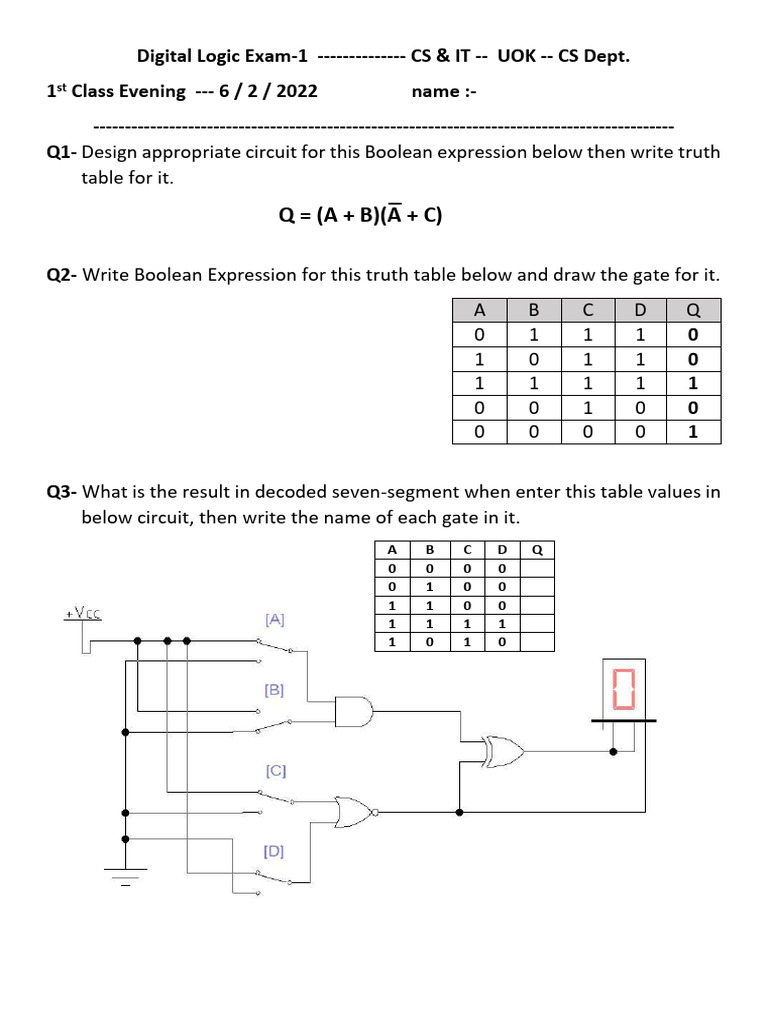 Digital Logic Exam | PDF