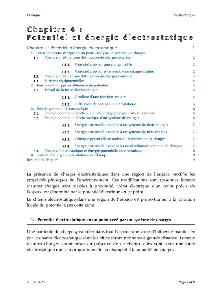 Chap04 Électrostatique 2025 | PDF