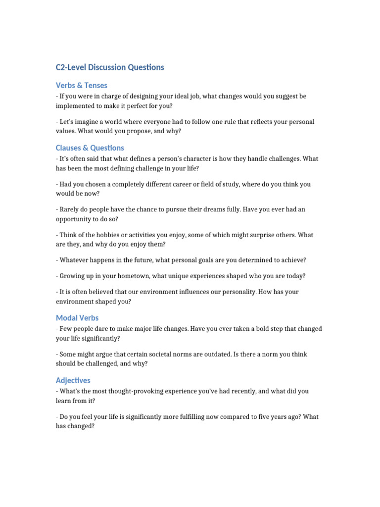 C2 Level Personalized Questions | PDF
