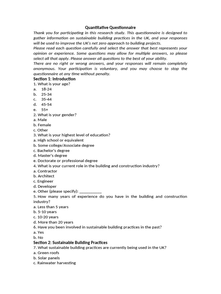 Quantitative Questionnaire | PDF | Efficient Energy Use | Green Building