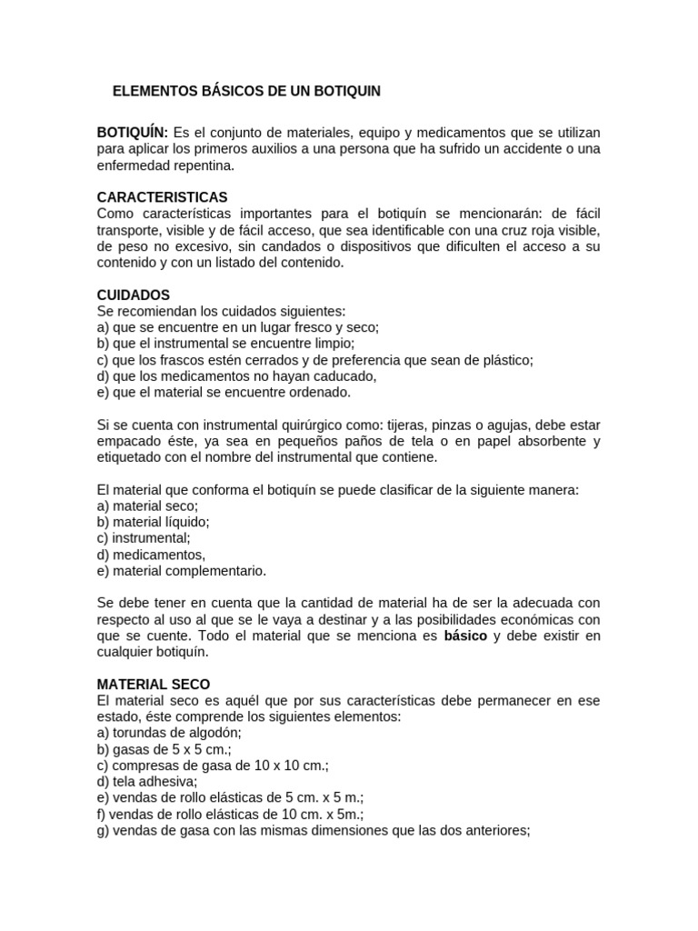 Elementos Basicos de Un Botiquin | PDF
