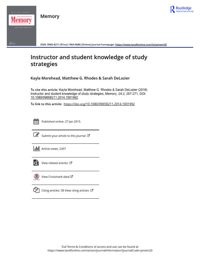 Instructor and Student Knowledge of Study Strategies | PDF | Learning | Study Skills