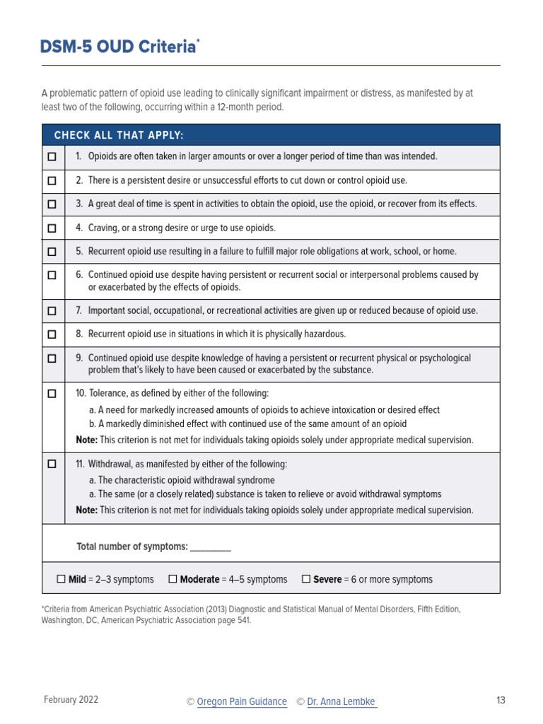 oud_criteria | PDF | Opioid Use Disorder | Addiction