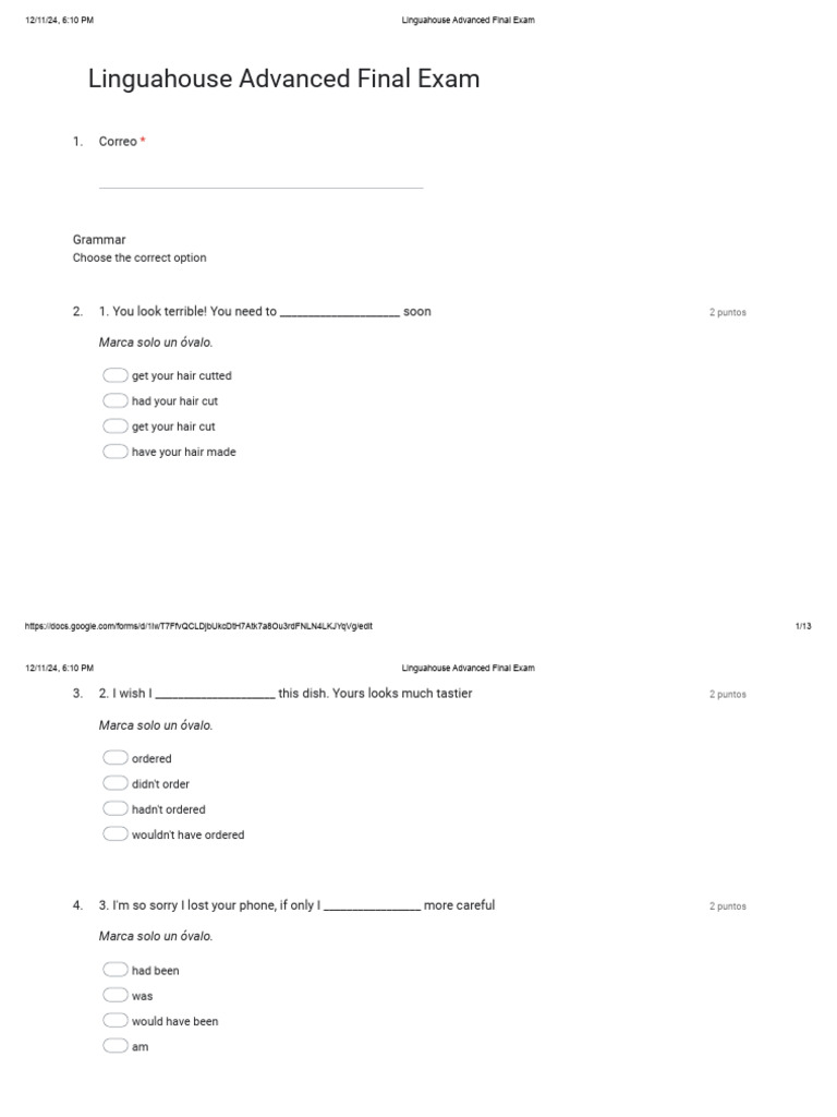 LH Advanced Final Exam - Formularios de Google | PDF | Argument