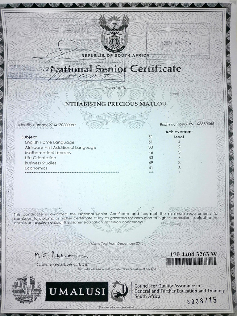 nthabiseng matric | PDF