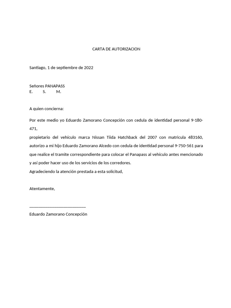 Autorización para trámite de Panapass | PDF