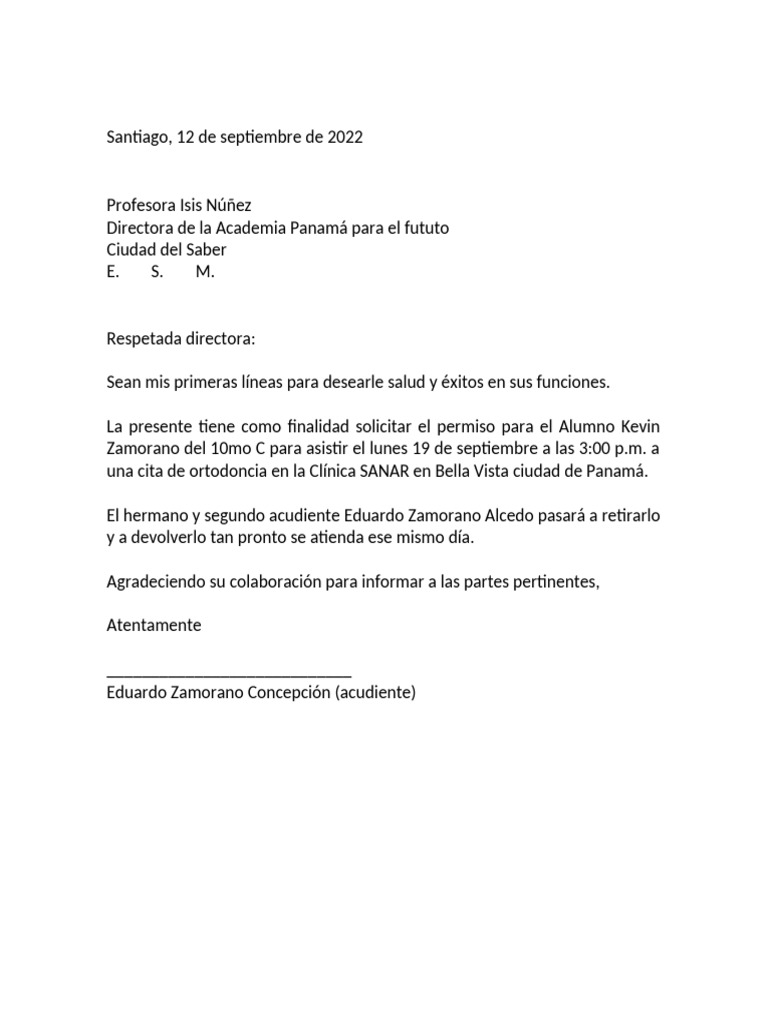 Permiso para cita médica de alumno | PDF