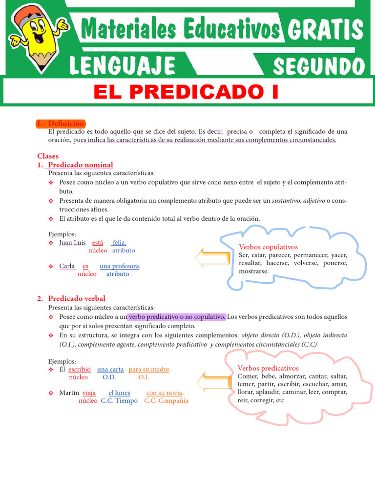 Definición y Clases de Predicados para Segundo Grado de Secundaria ...