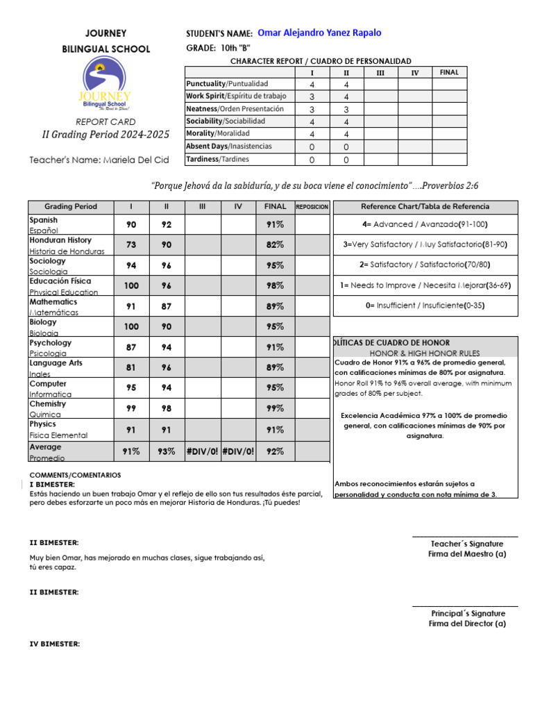Informe de Progreso Académico de Omar Yanez | PDF